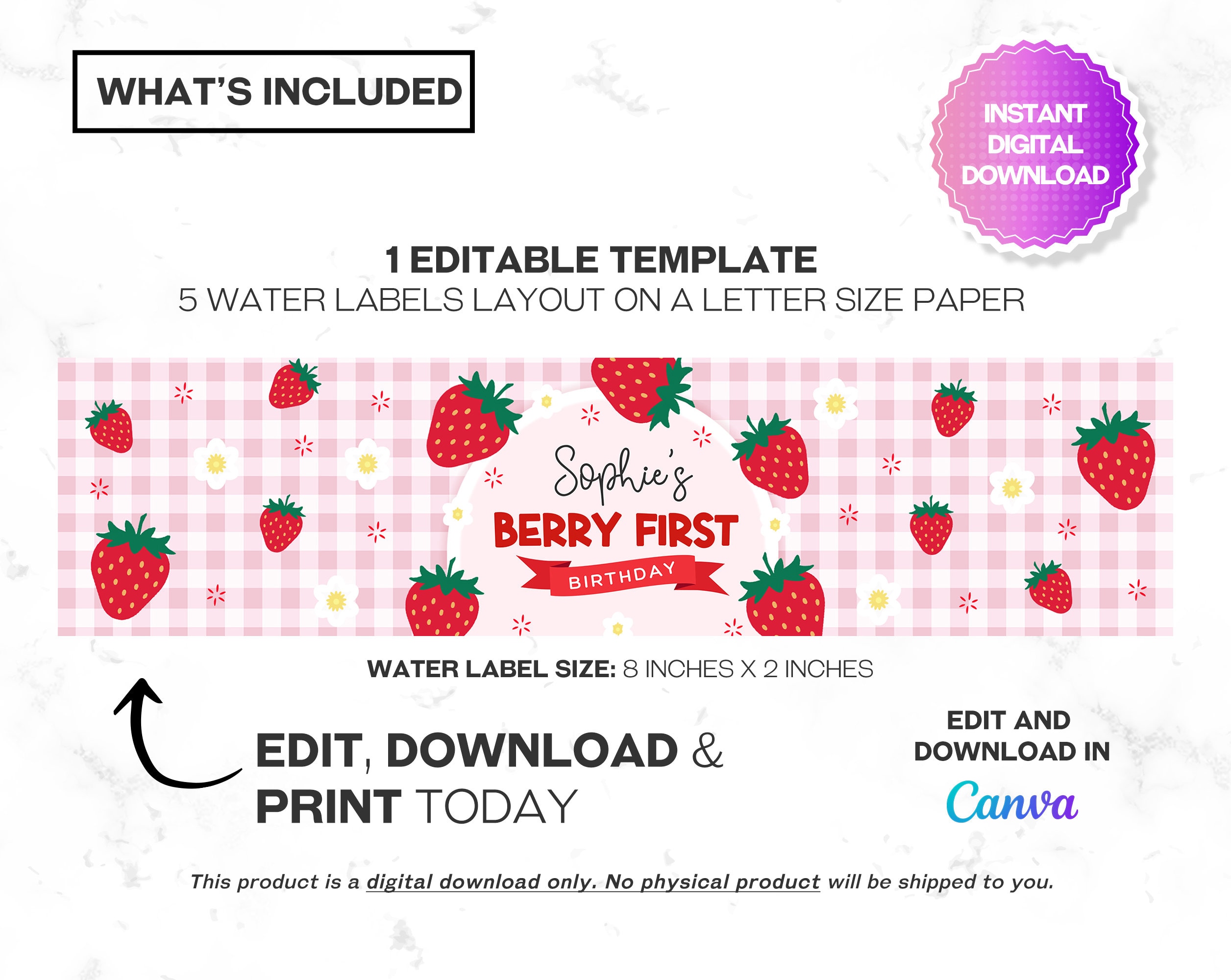 Editable Berry Water Bottle Label, Berry Water Bottle Label Printable ...