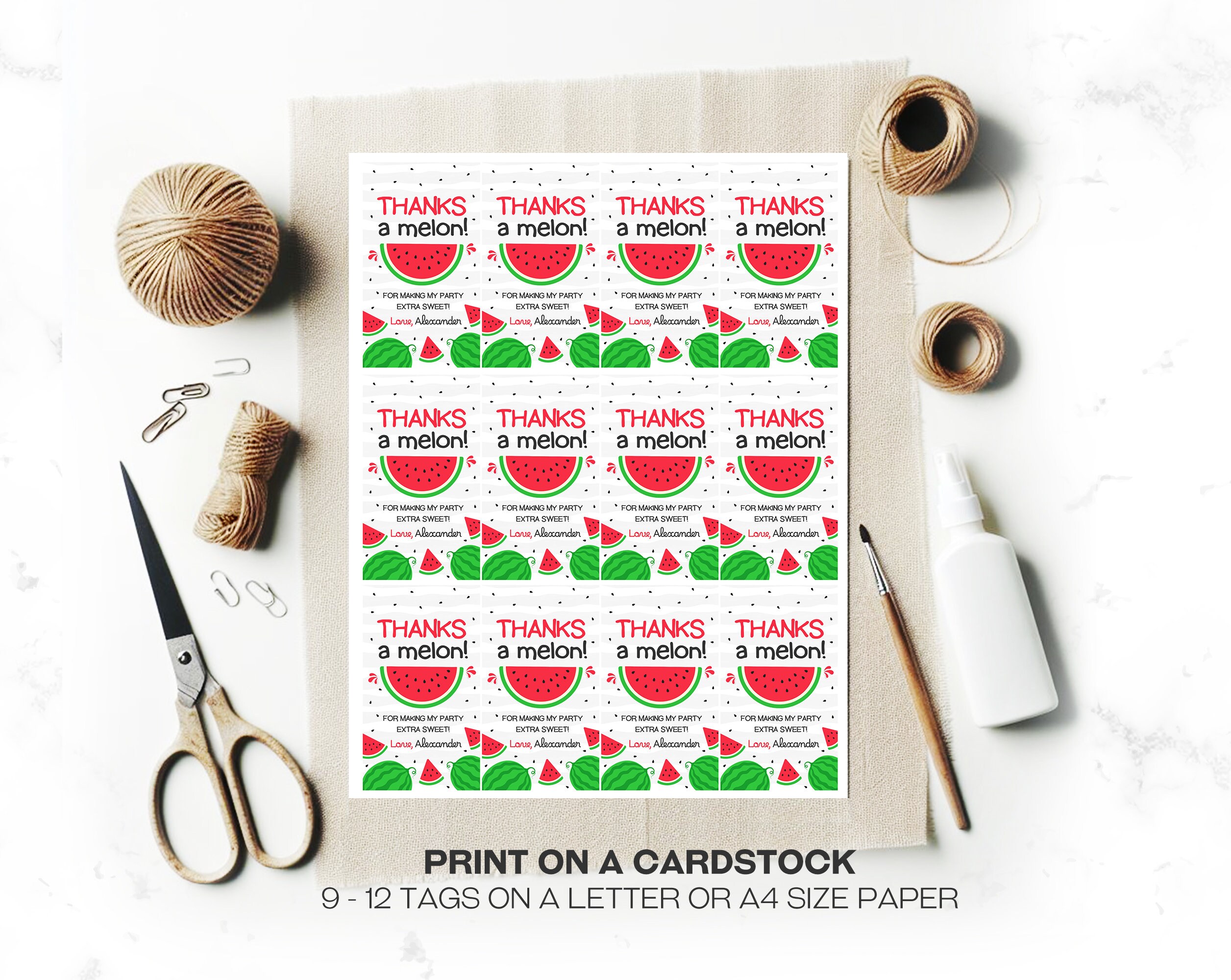 Editable Watermelon Favor Tags, One in a Melon Tags, Watermelon ...