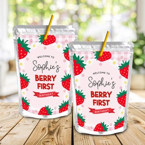 Editable Berry First Birthday Juice Label, Berry Juice Pouch Label ...