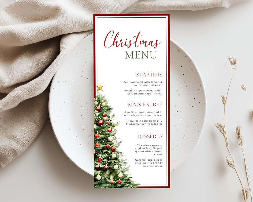 Christmas Menu Template, Editable Christmas Menu Card, Holiday Dinner ...