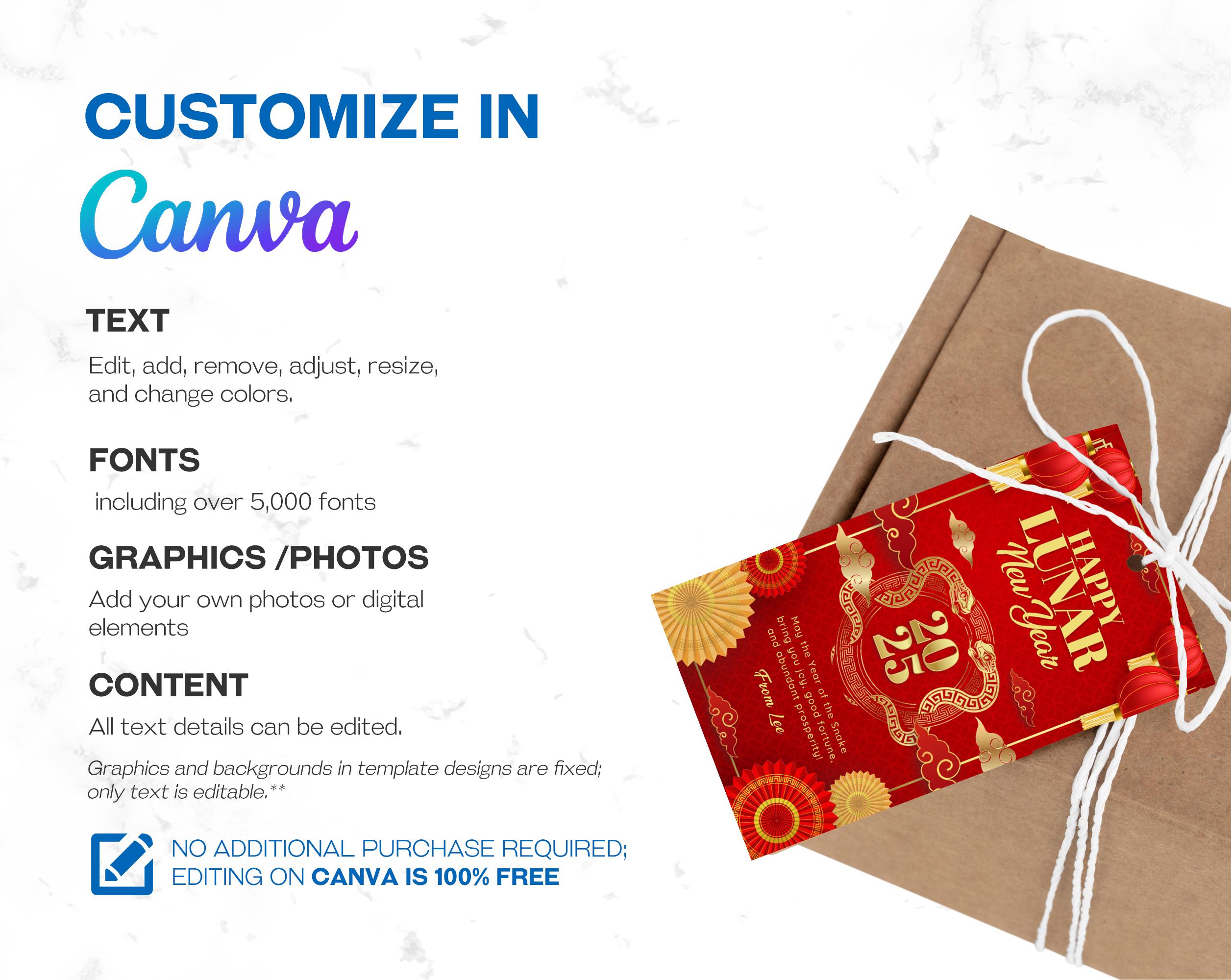 Editable Lunar New Year Gift Tags, Chinese New Year Gift Tags, Canva ...