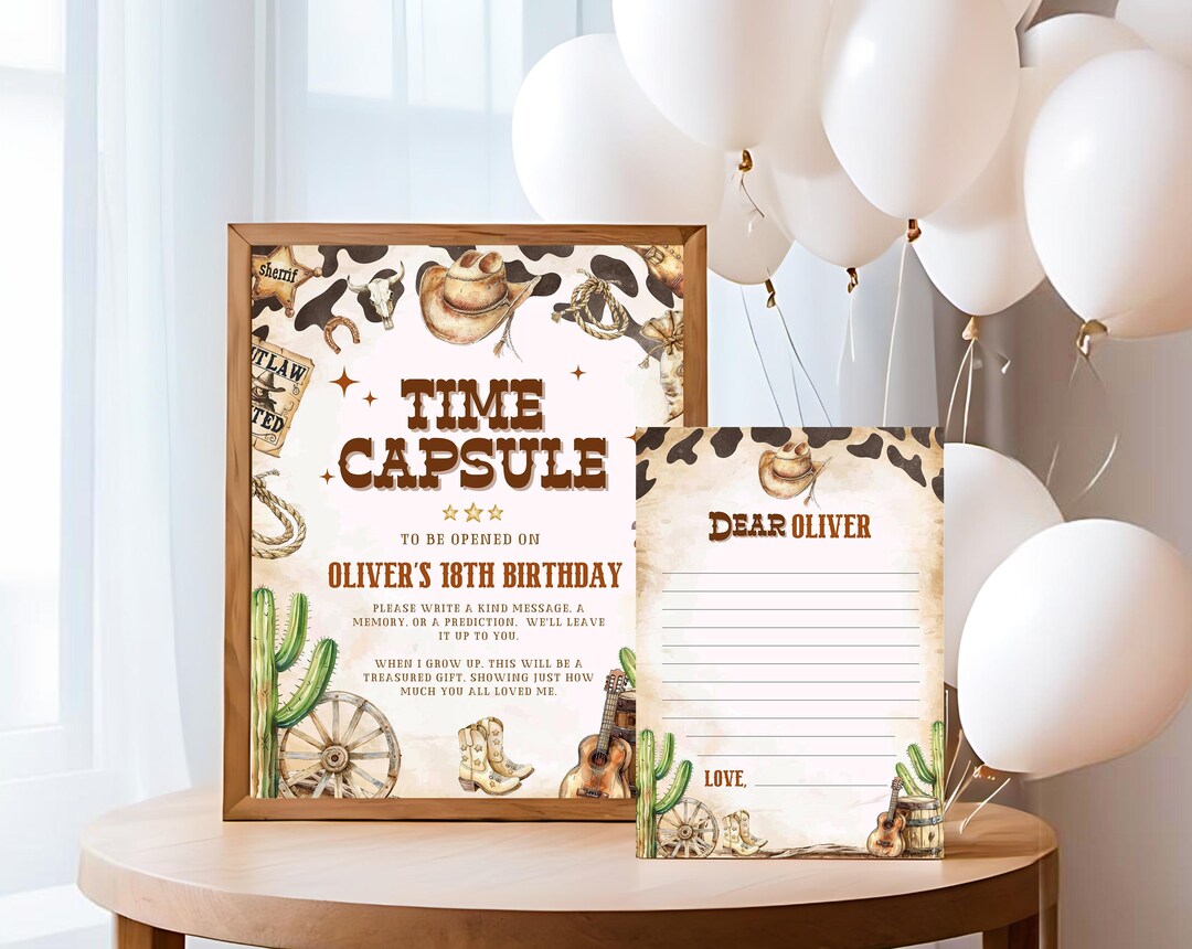 Editable First Rodeo Time Capsule Sign and Letter Card, Rodeo Guest ...
