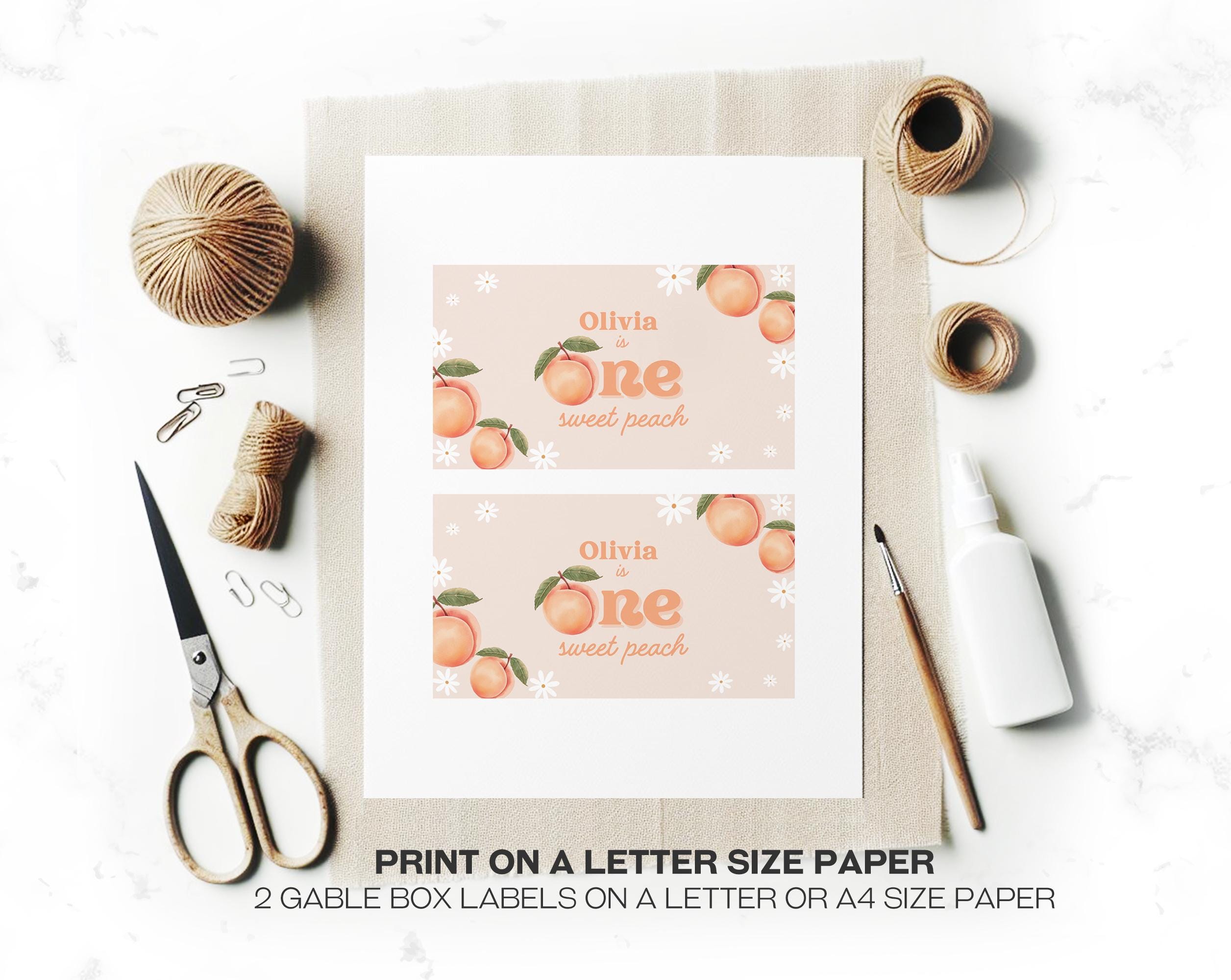 Editable One Sweet Peach Gable Box Label, Peach Favor Box Label, Peach ...