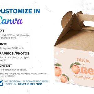 Editable One Sweet Peach Gable Box Label, Peach Favor Box Label, Peach ...