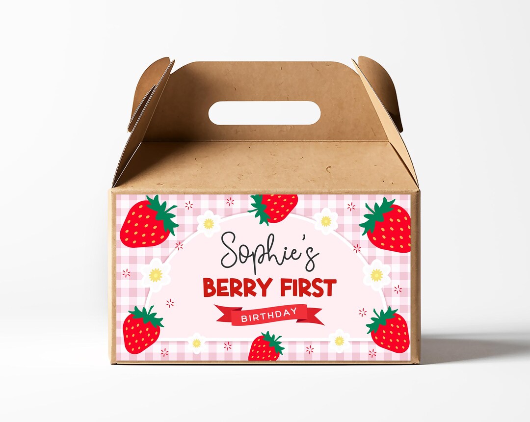 Editable Berry First Birthday Gable Box Labels, Strawberry Gable Box ...