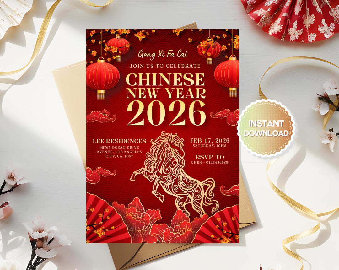 Editable Chinese New Year Invitation, Year of the Horse Invitation ...
