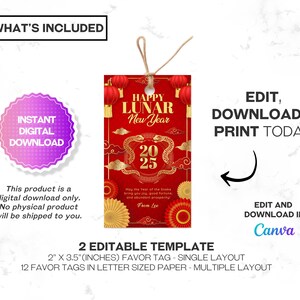 Editable Lunar New Year Gift Tags, Chinese New Year Gift Tags, Canva ...