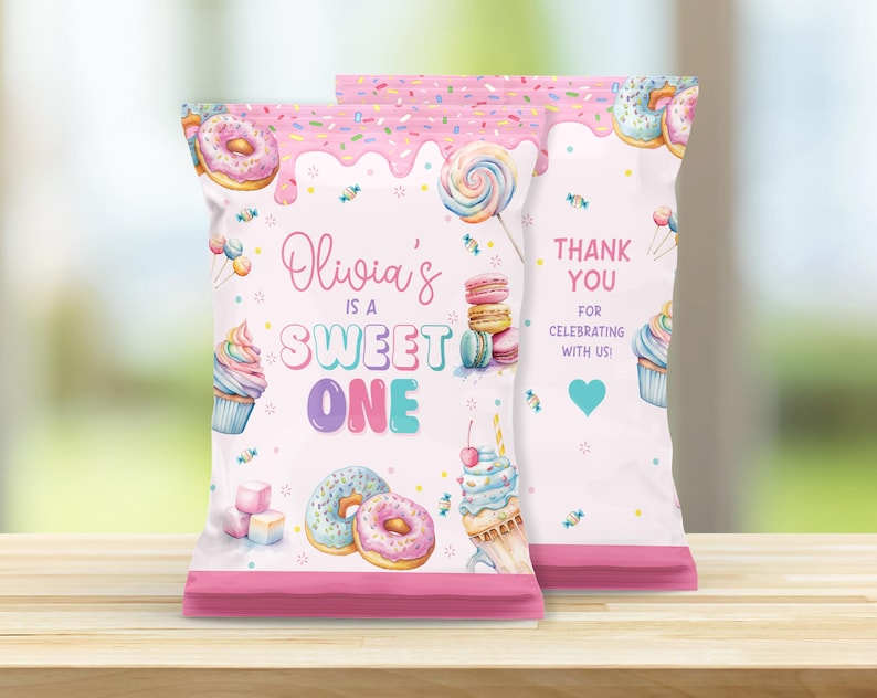 Editable Sweet One Chip Bag Label, Sweet One Party Chip Bag Wrapper ...