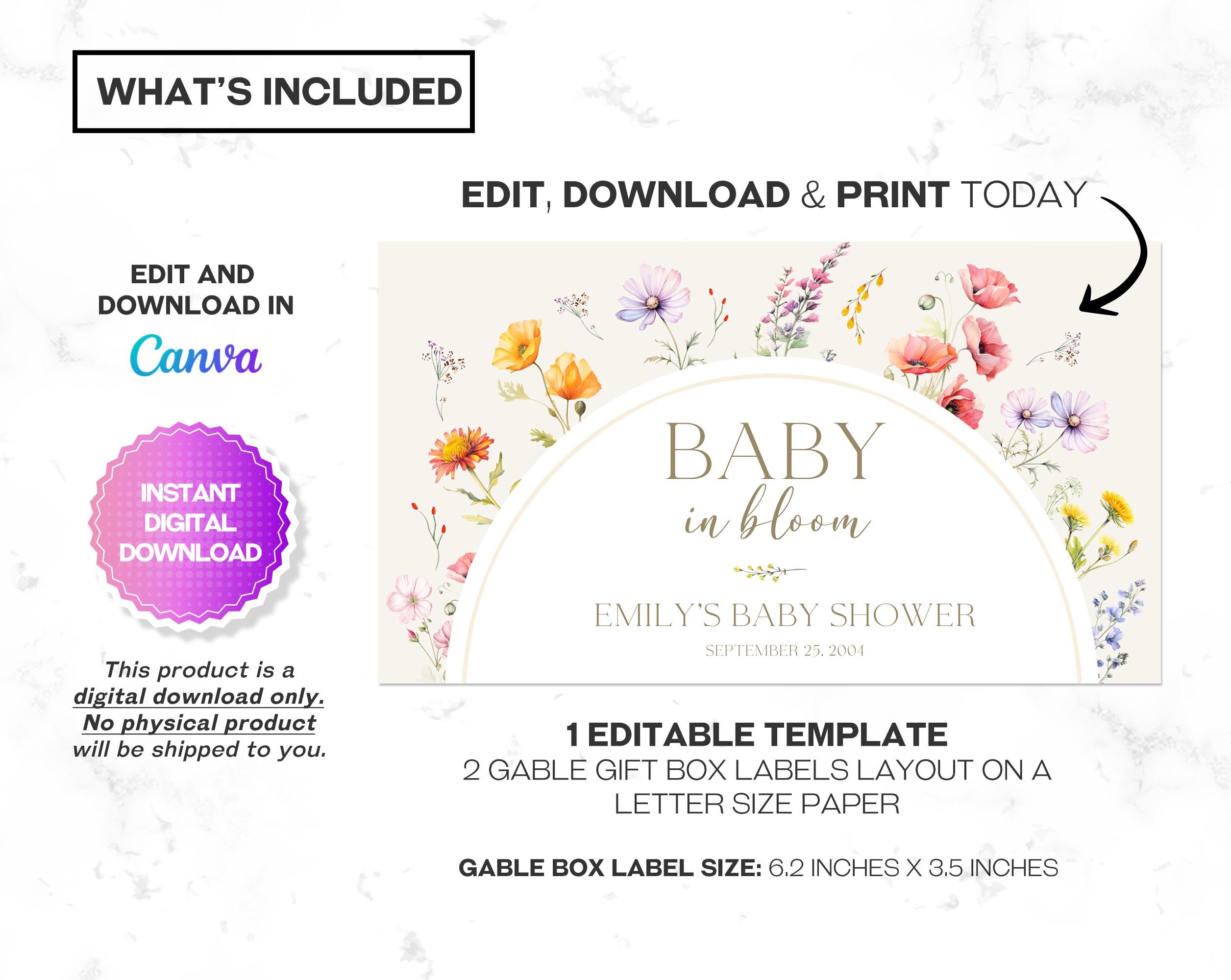 Editable Baby in Bloom Gable Box Label, Wildflower Baby Shower Gable ...