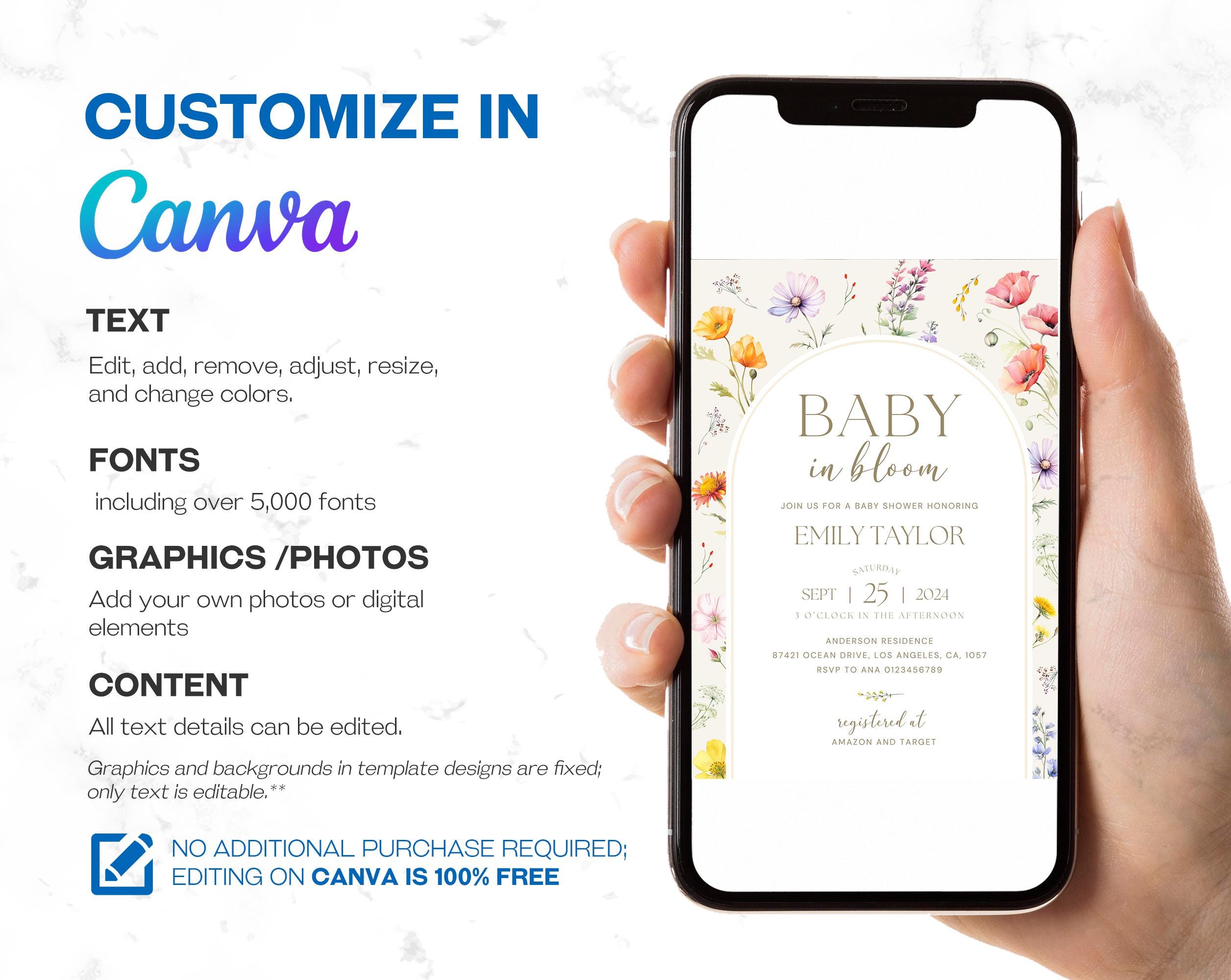 Baby in Bloom Baby Shower Invitation, Editable Floral Baby Shower ...