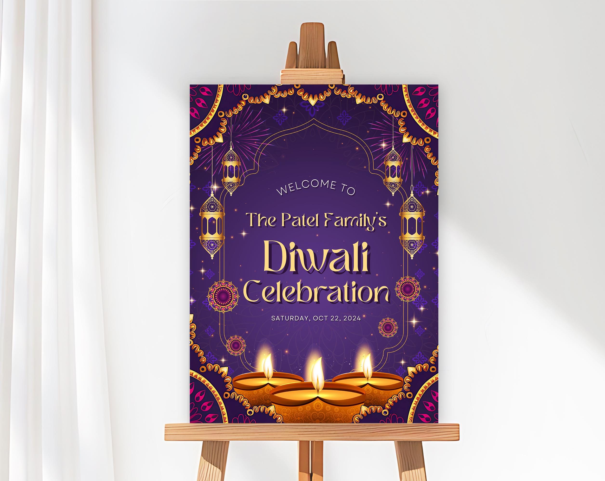Editable Diwali Party Welcome Sign, Diwali Party Poster Sign, Diwali ...