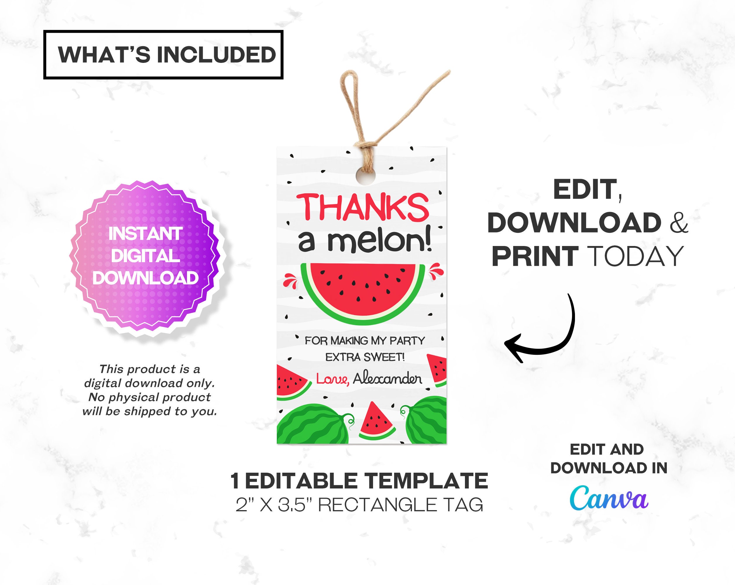 Editable Watermelon Favor Tags, One in a Melon Tags, Watermelon ...