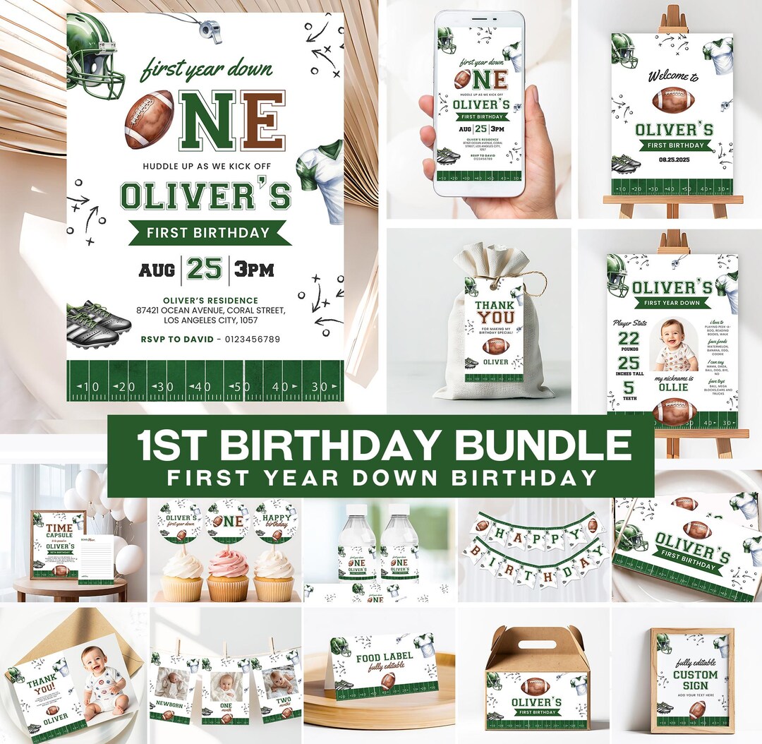 First Year Down Birthday Bundle, Football Birthday Bundle, Football ...