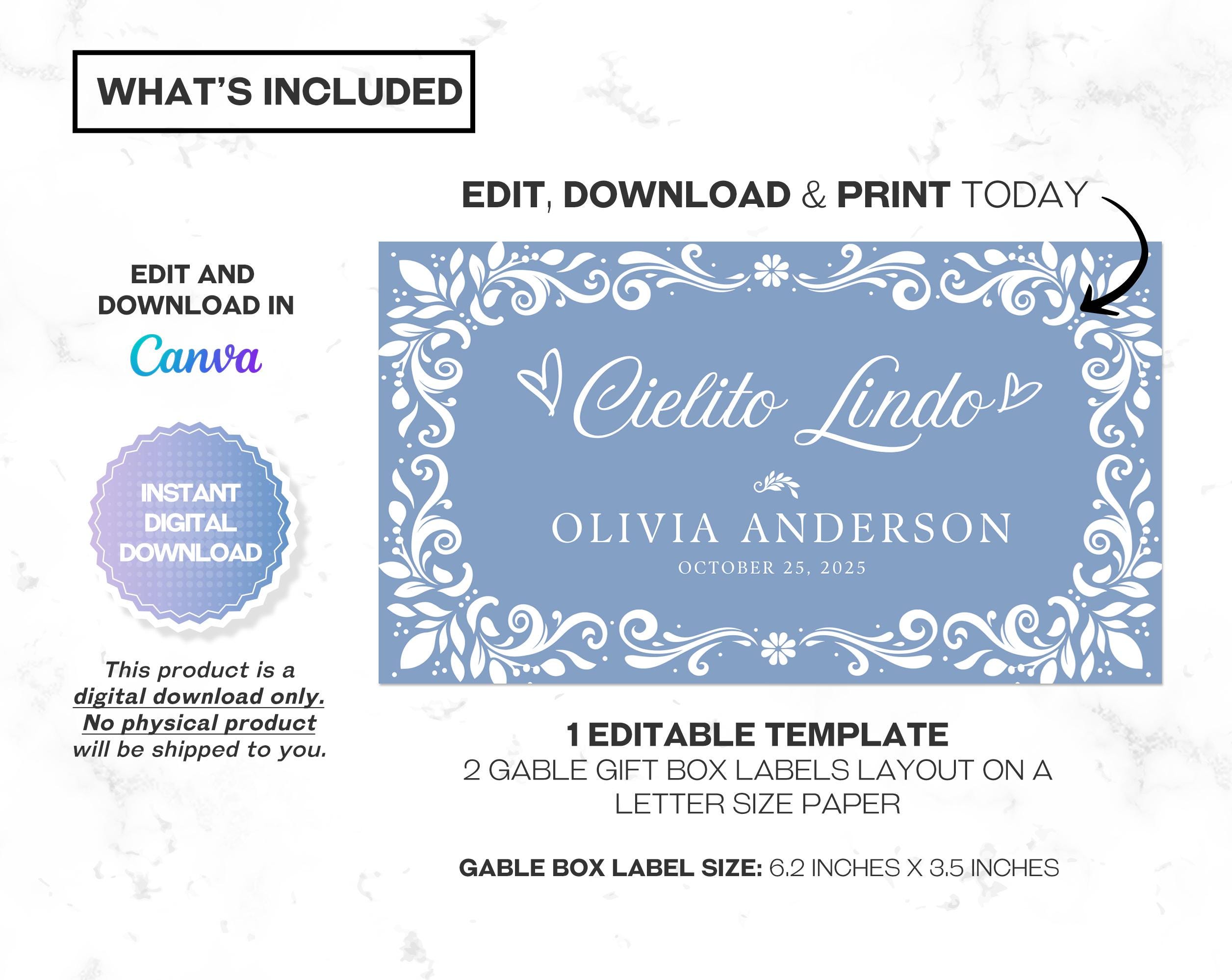 Editable Cielito Lindo Gable Box Label, Blue Cielito Lindo Gift Box ...