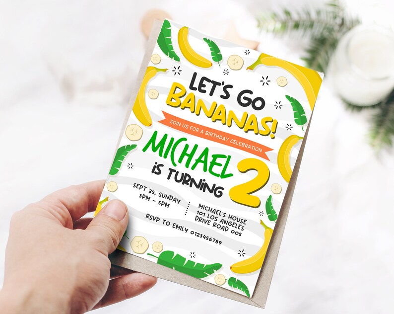 Editable Bananas Birthday Invitation, Let's Go Bananas Birthday Invite ...