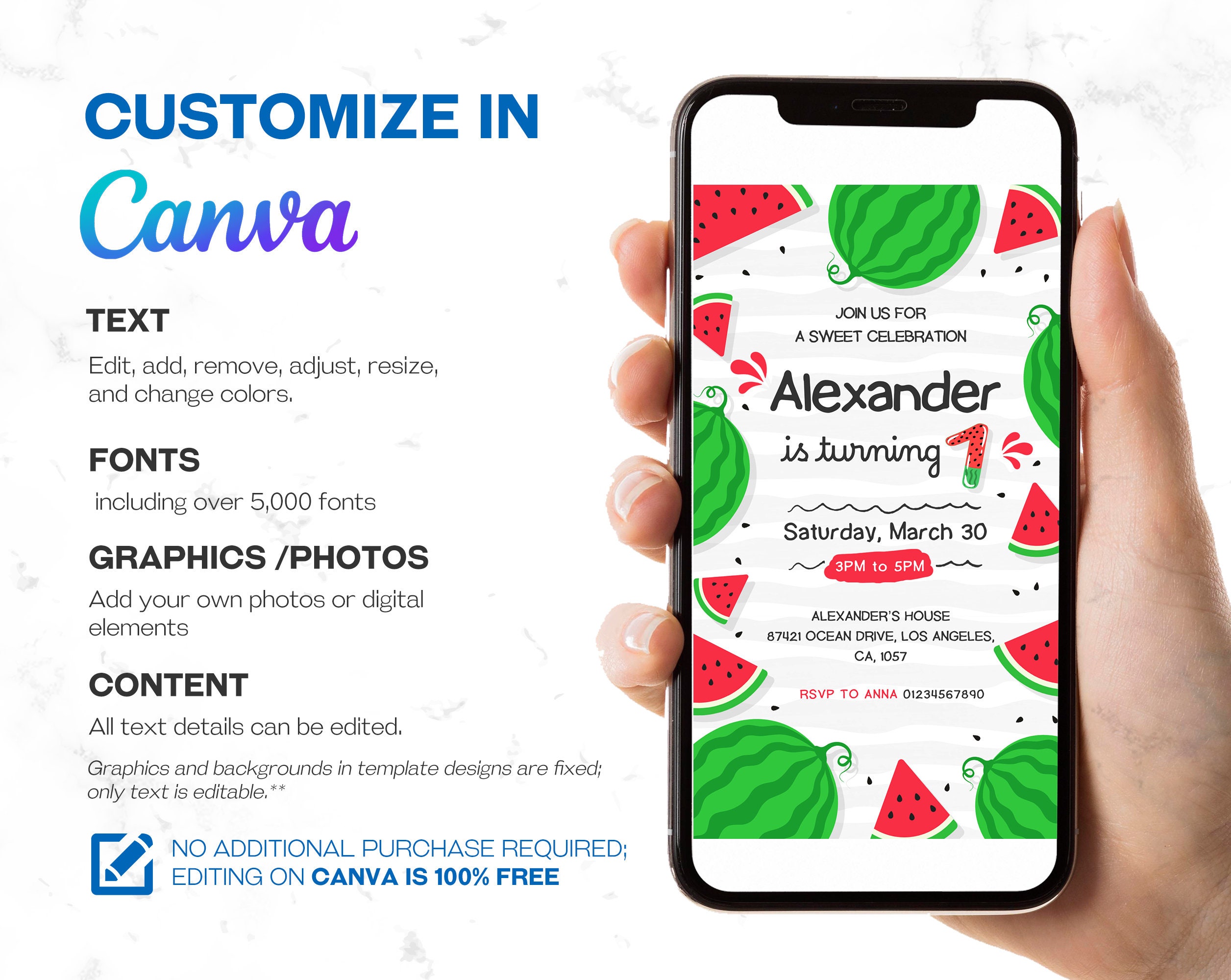 Editable Watermelon Birthday Invitation Evite, Electronic Watermelon ...