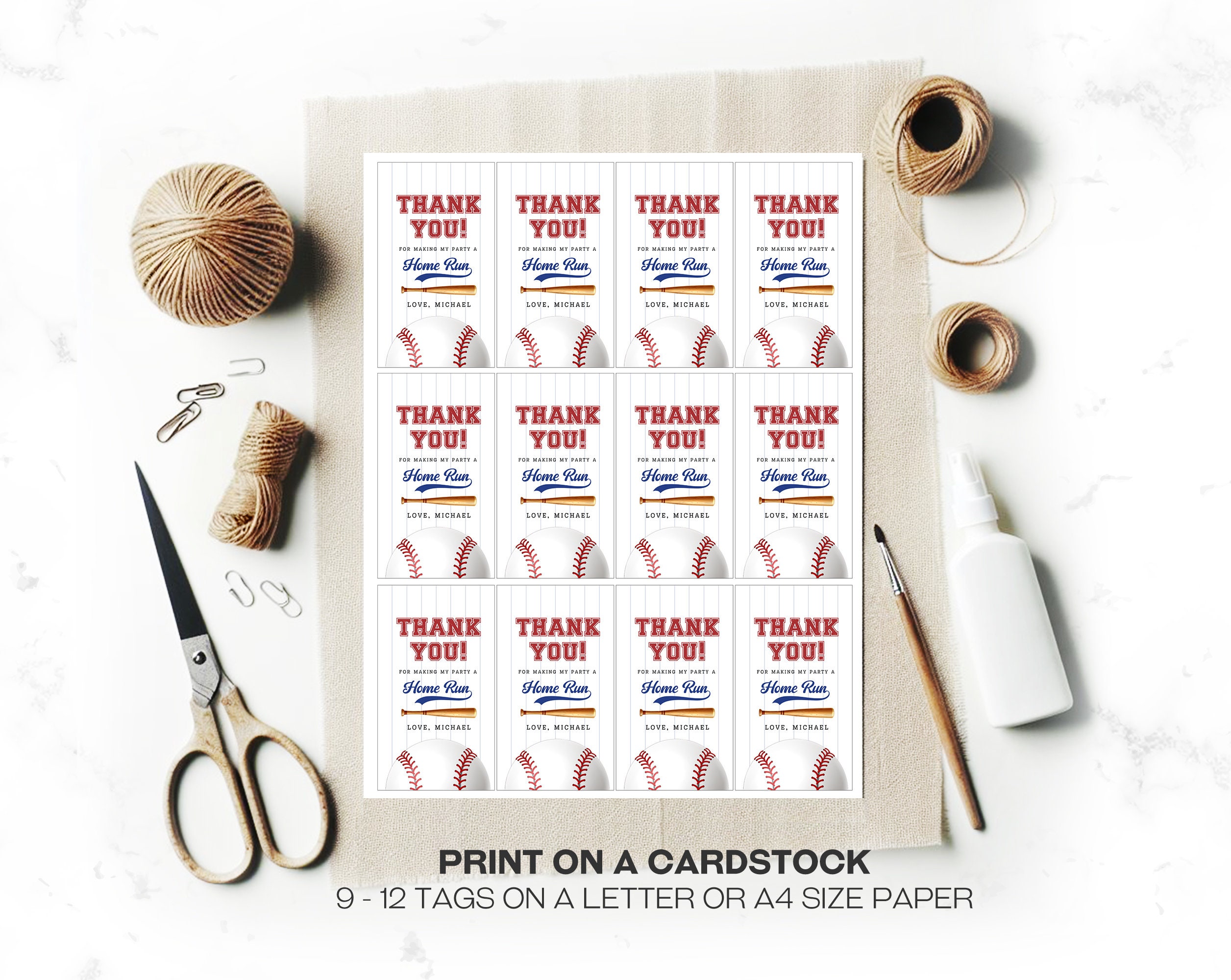 Editable Baseball Favor Tags, Baseball Thank You Tags, Baseball Gift ...
