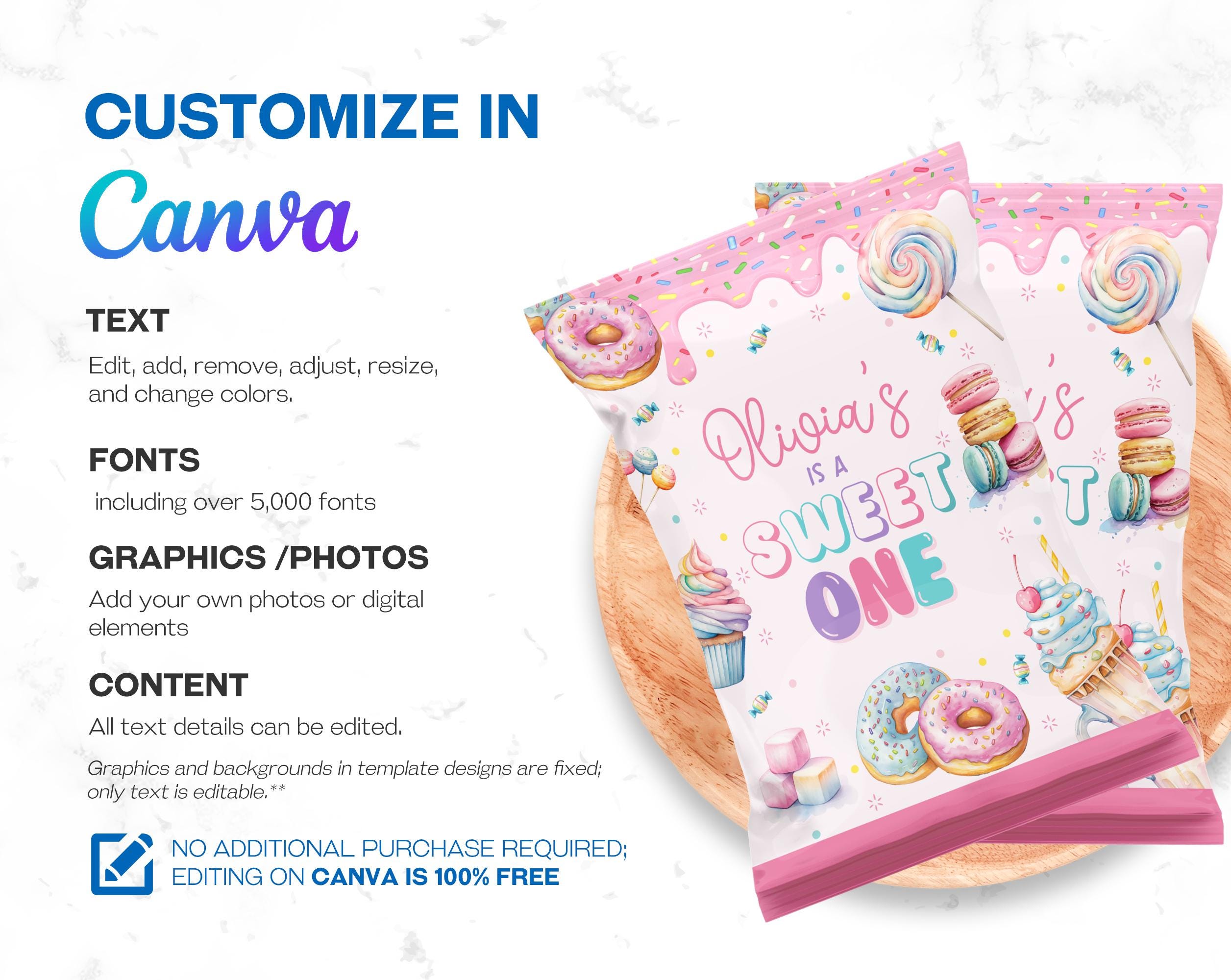 Editable Sweet One Chip Bag Label, Sweet One Party Chip Bag Wrapper ...