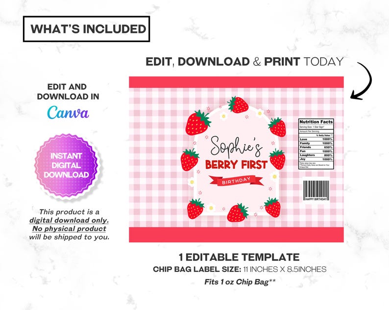 Editable Berry Chip Bag Label, Berry Chip Bag Wrapper, Berry Crisp ...