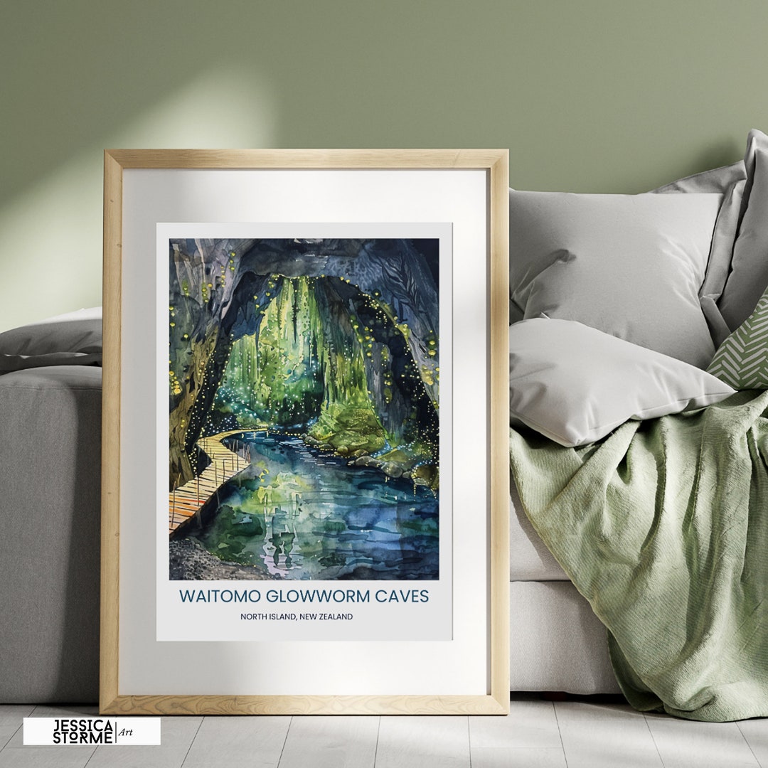 Waitomo Glowworm Caves Watercolour Illustration, Colorful Wall Art ...