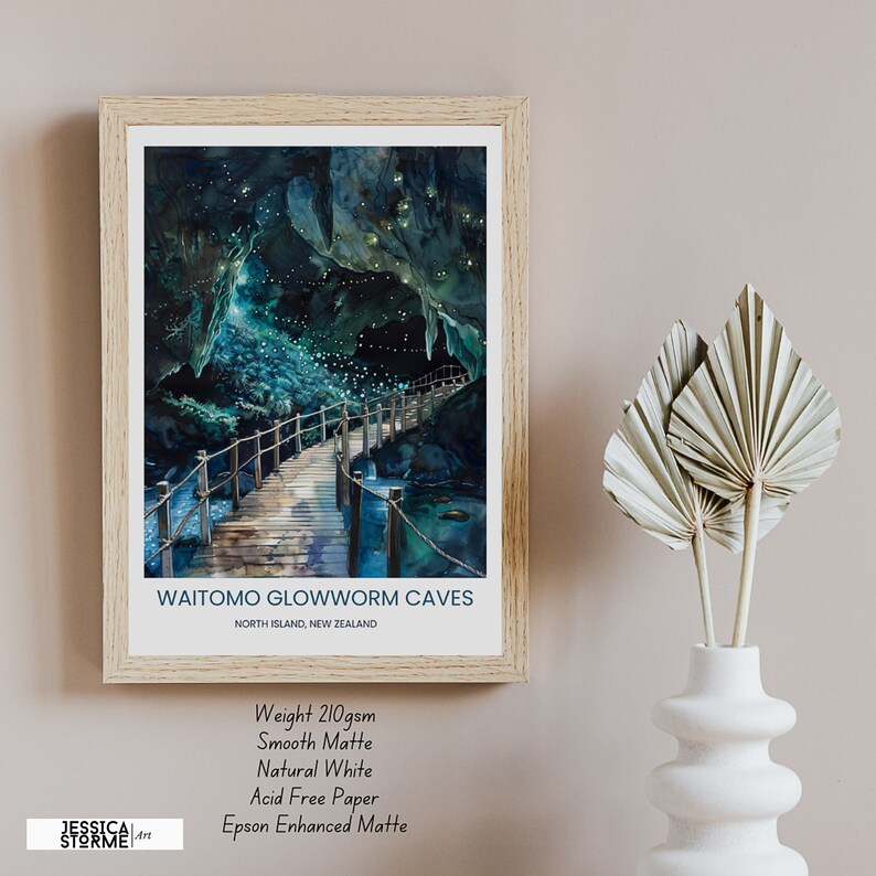 Waitomo Glowworm Caves Watercolour Illustration, Colorful Wall Art ...
