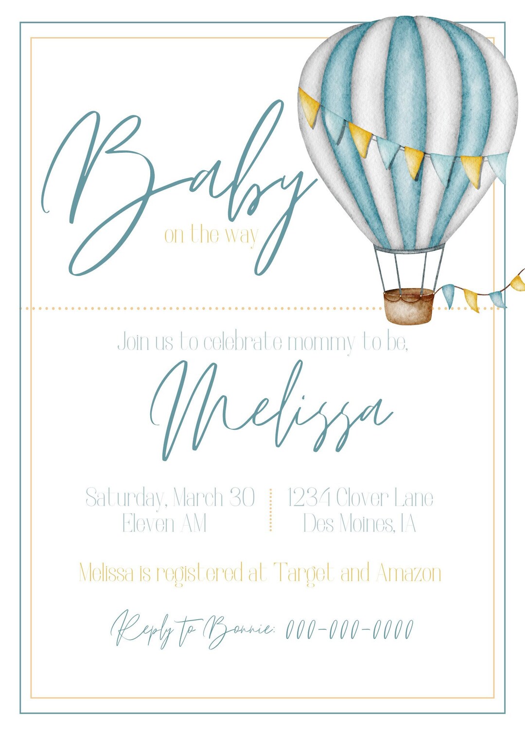 Hot Air Balloon Baby Shower Invitation - Etsy