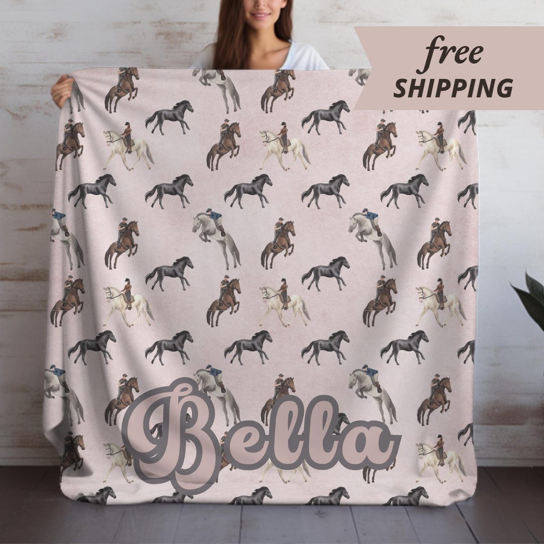 Personalized Horse Blanket Pink Cowgirl Throw Custom Equestrian Gift ...