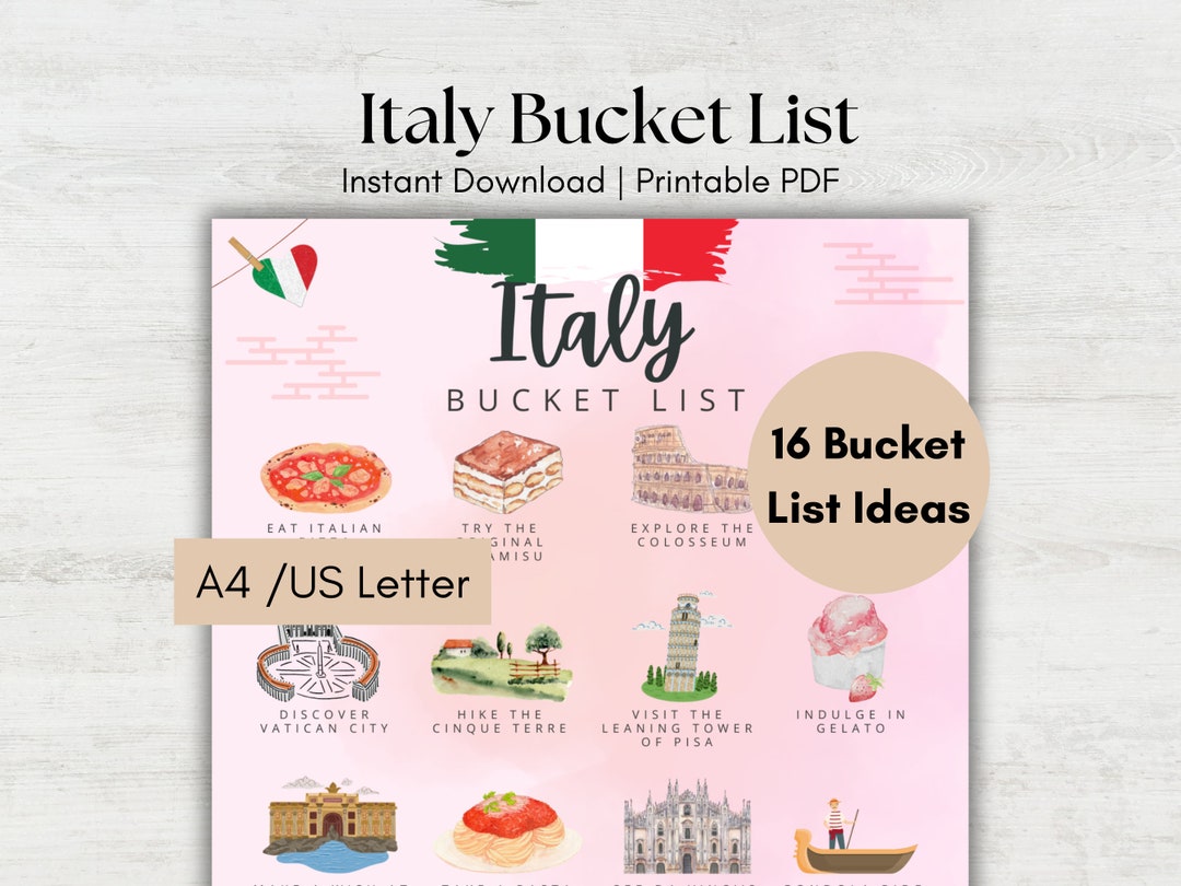 Italy Bucket List Printable Travel Planner Checklist Travel Bucket List ...