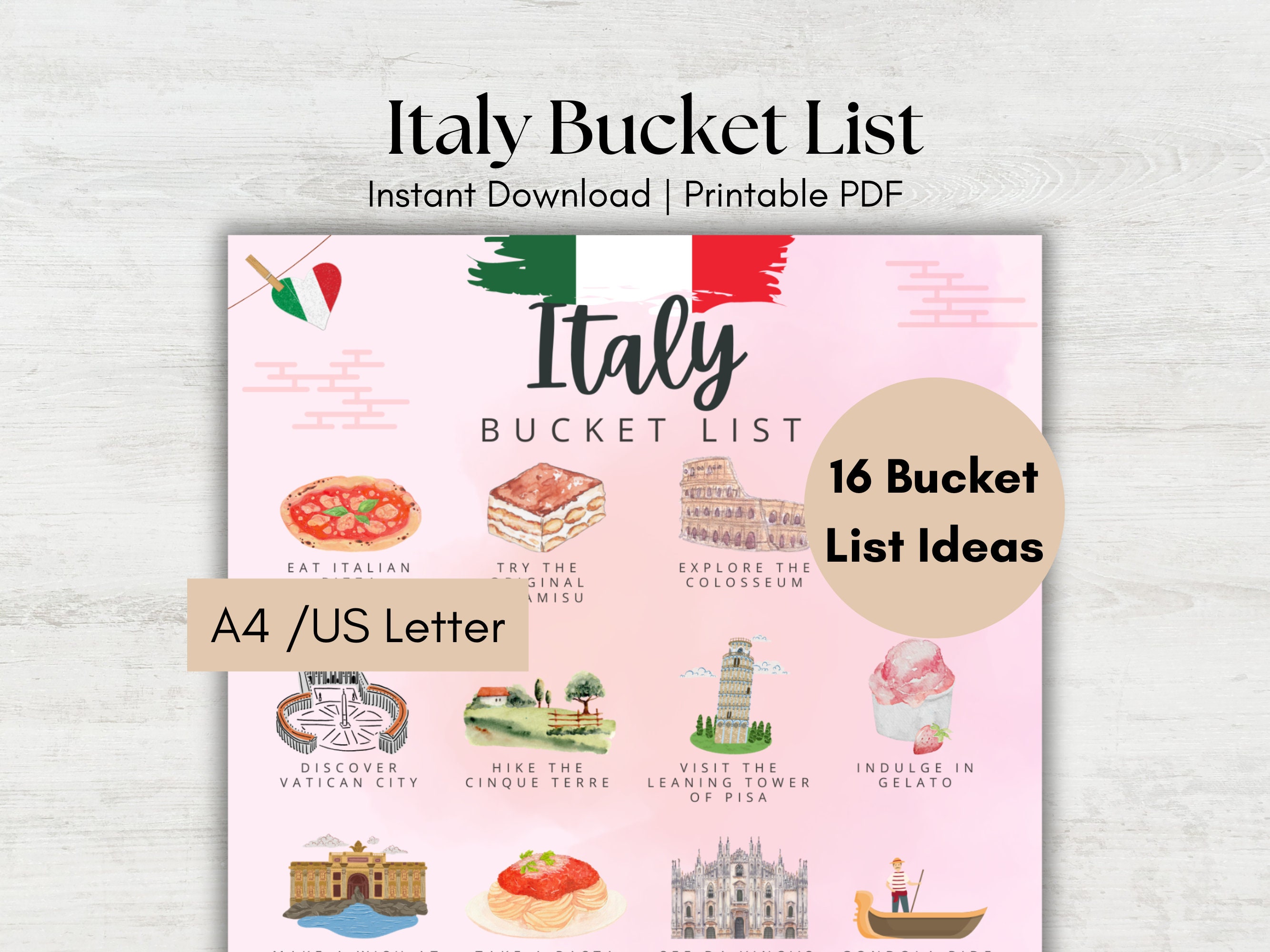 Italy Bucket List Printable Travel Planner Checklist Travel Bucket List ...