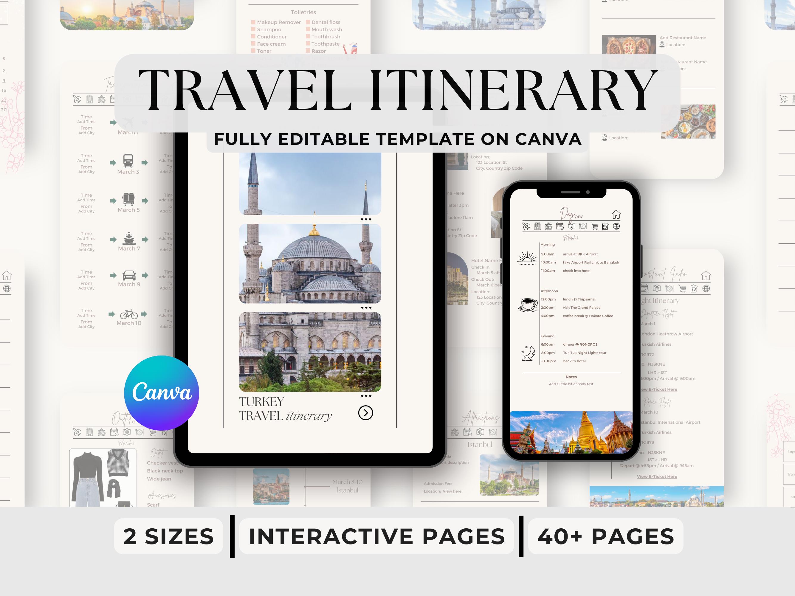 Turkey Itinerary Template Canva Travel Planner Editable Mobile Istanbul ...