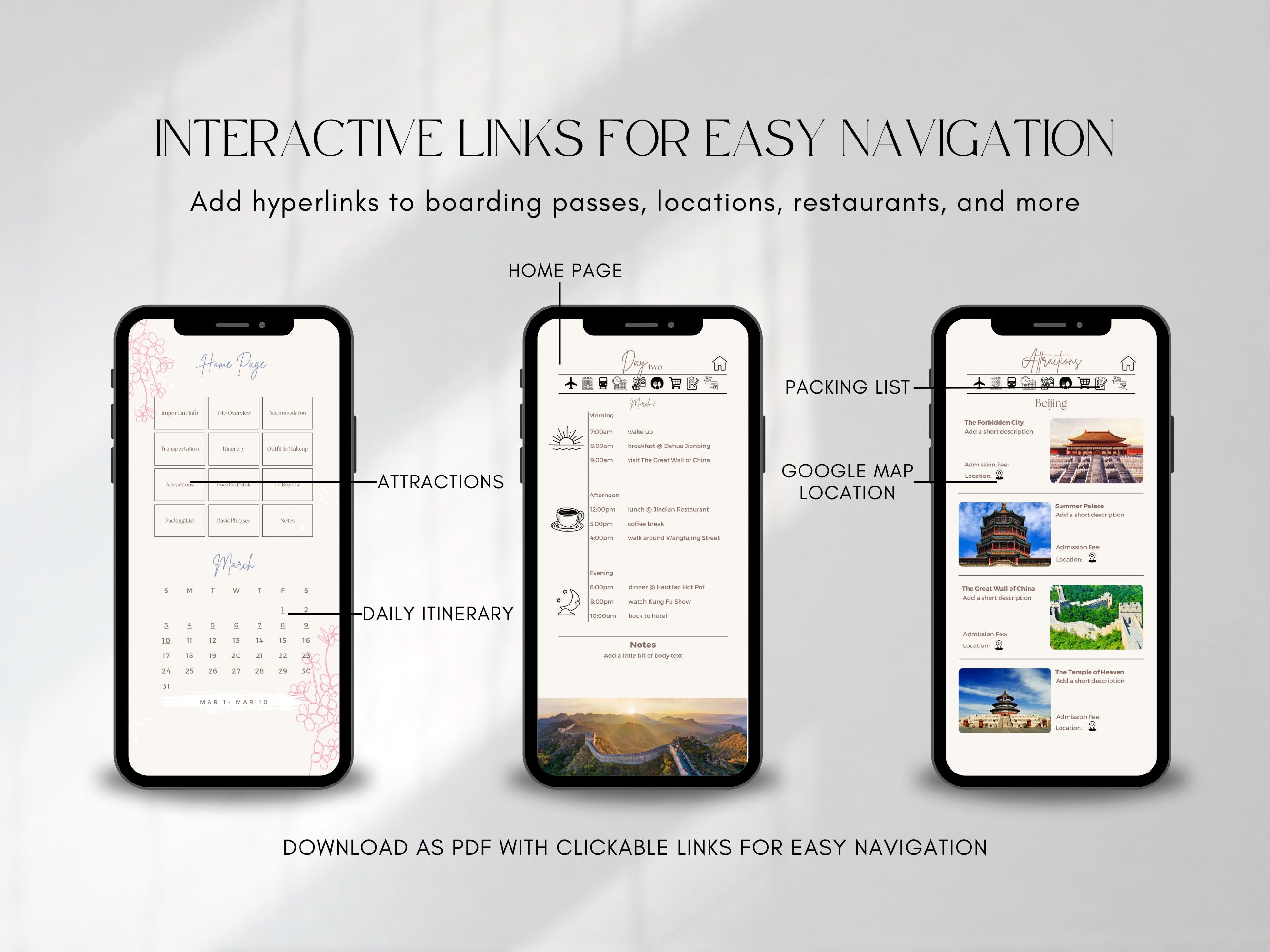 China Travel Planner Template Travel Itinerary Template Beijing Travel ...