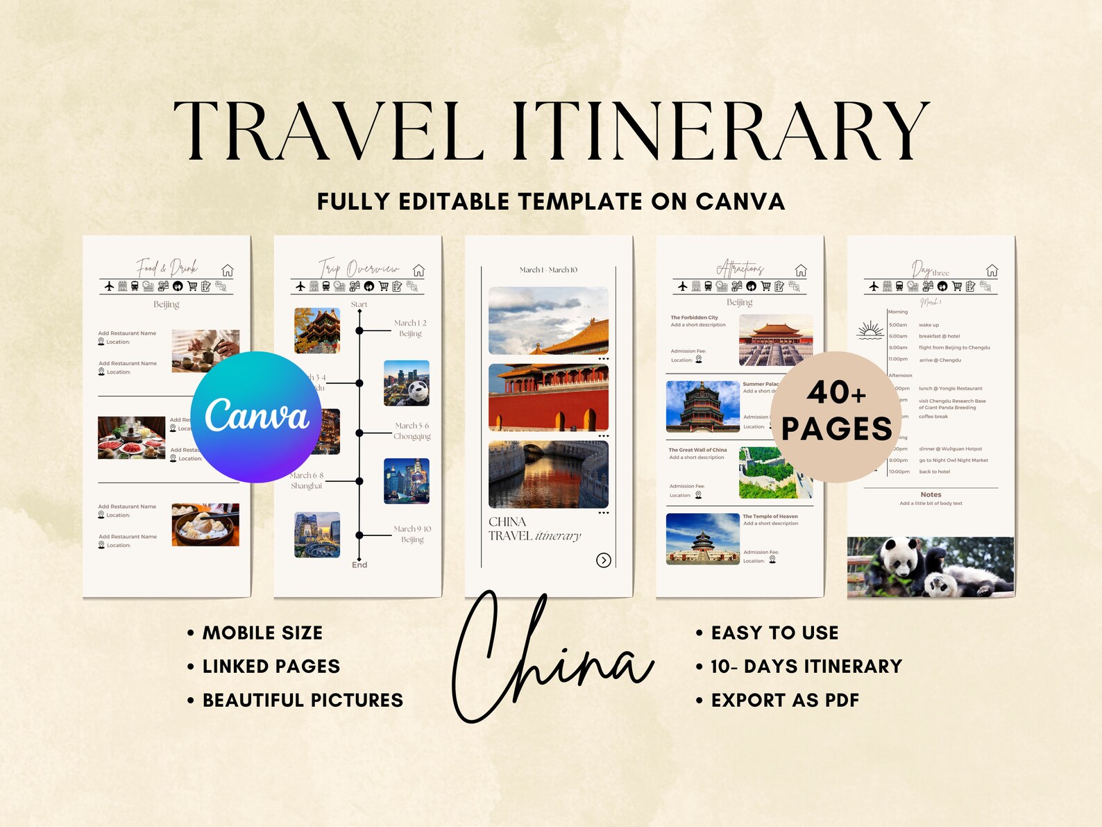 China Travel Planner Template Travel Itinerary Template Beijing Travel ...