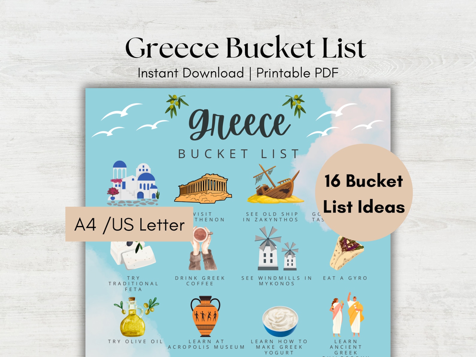 Greece Bucket List Printable Travel Planner Checklist Travel Bucket ...