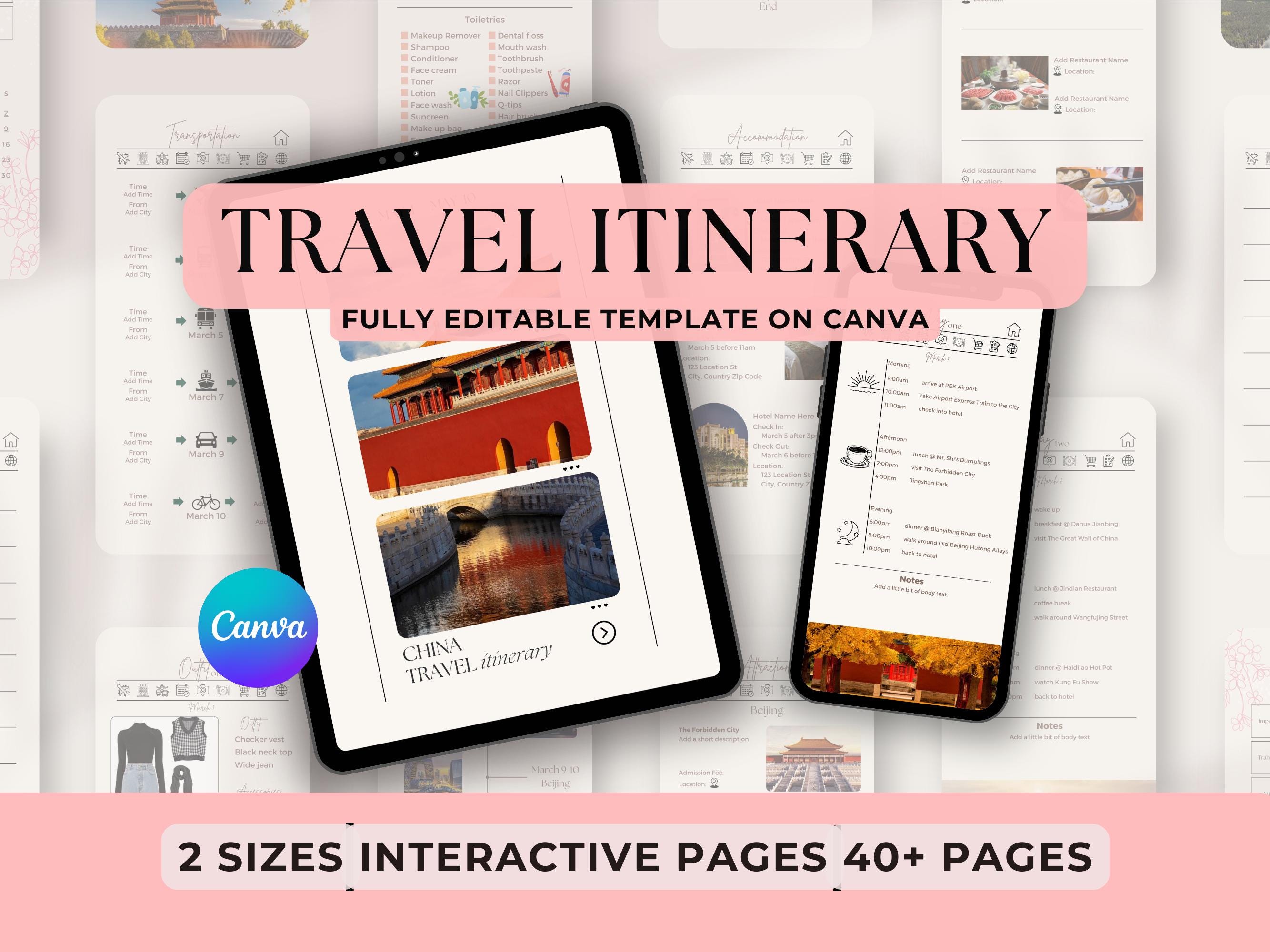 China Travel Planner Template Travel Itinerary Template Beijing Travel ...