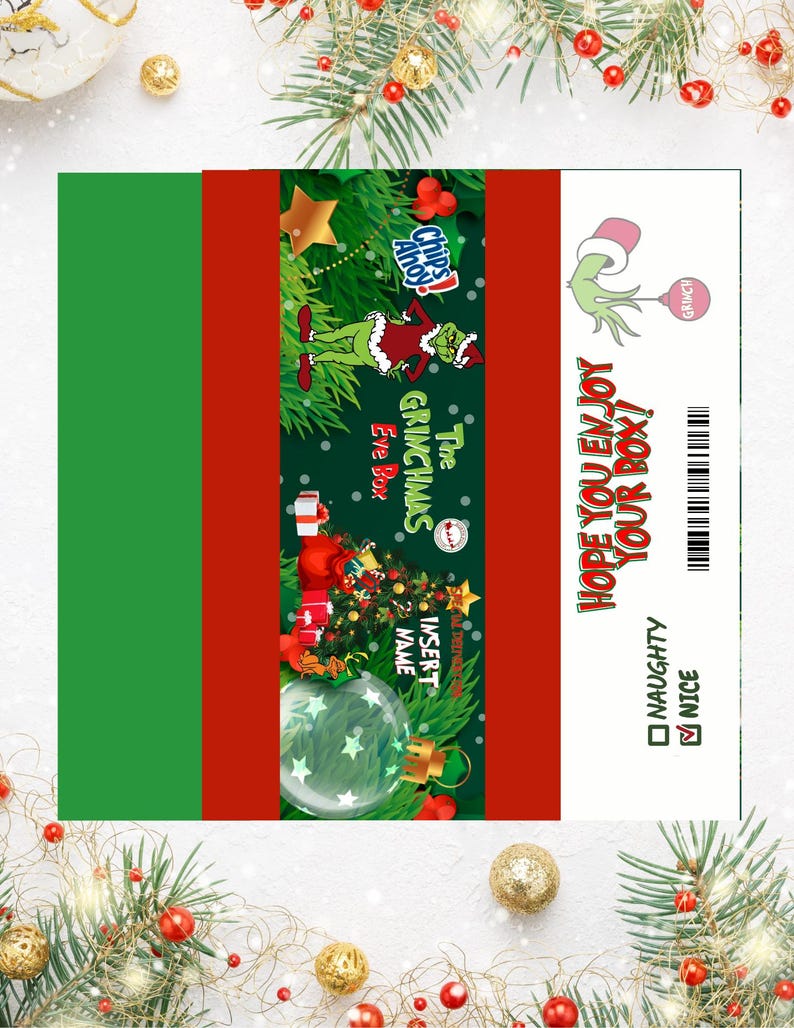 Grinchmas Eve Snack Box Template, Personalized Christmas Eve Digital ...