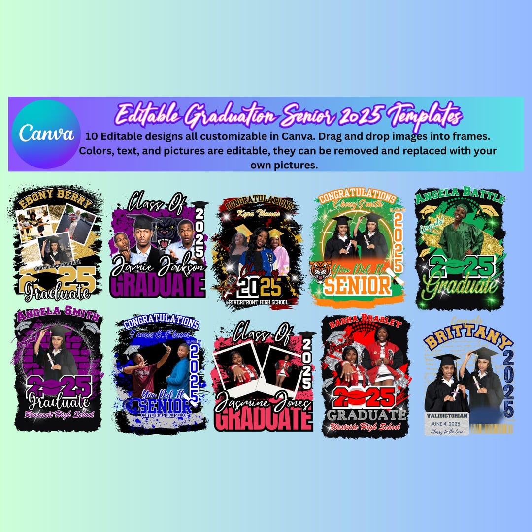 Senior Graduation T-shirt Designs – Editable Canva Templates (PNG, PDF ...
