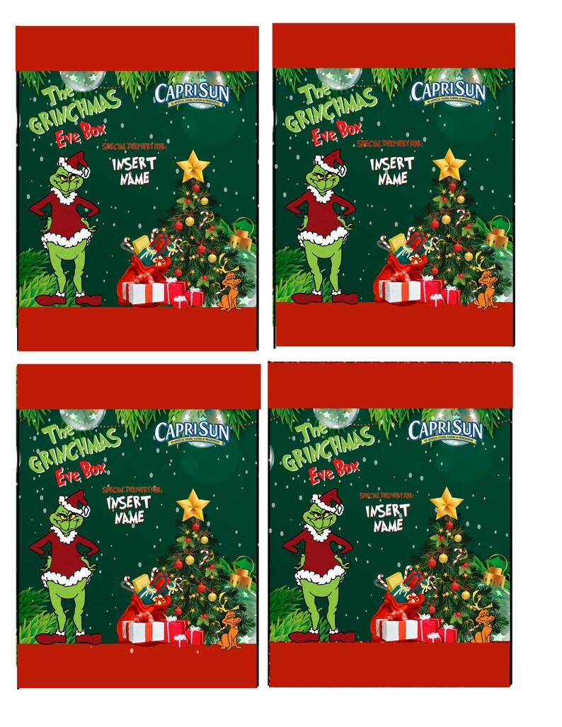 Grinchmas Eve Snack Box Template, Personalized Christmas Eve Digital ...