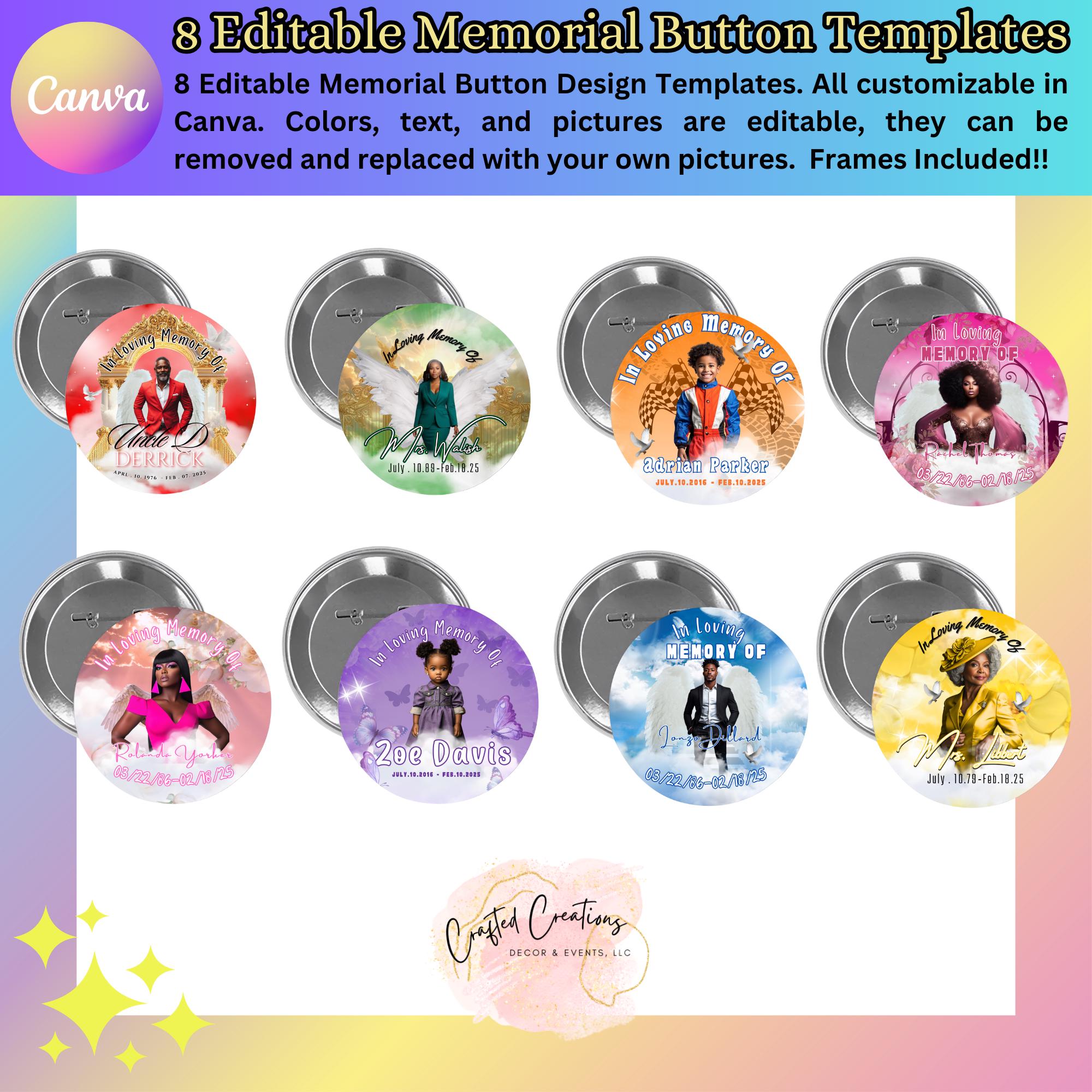Editable Memorial Button Design Templates, Canva Designs, Editable ...