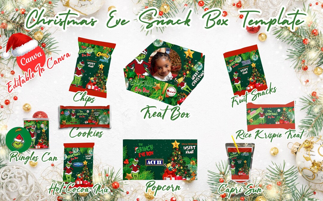 Grinchmas Eve Snack Box Template, Personalized Christmas Eve Digital ...