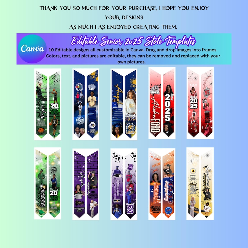 Editable Senior Graduation Stole Templates, Canva Designs (PDF) - Etsy