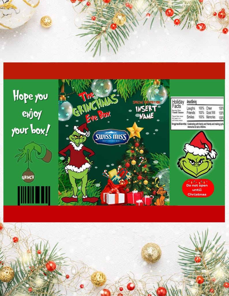 Grinchmas Eve Snack Box Template, Personalized Christmas Eve Digital ...
