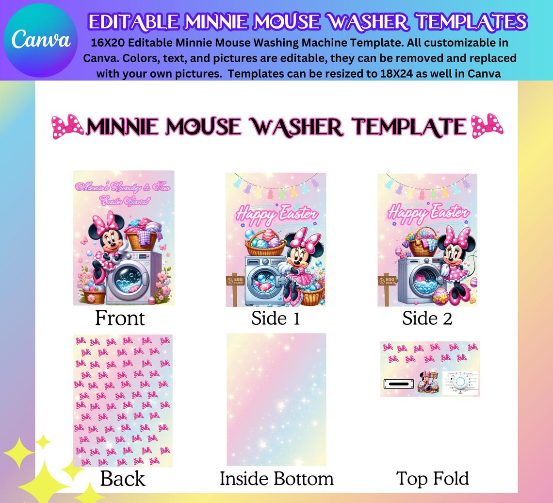 Minnie Mouse Easter Washing Machine Template, Editable Canva Design ...