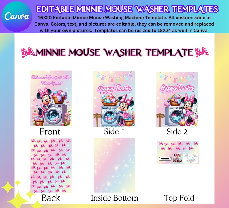 Minnie Mouse Easter Washing Machine Template, Editable Canva Design ...