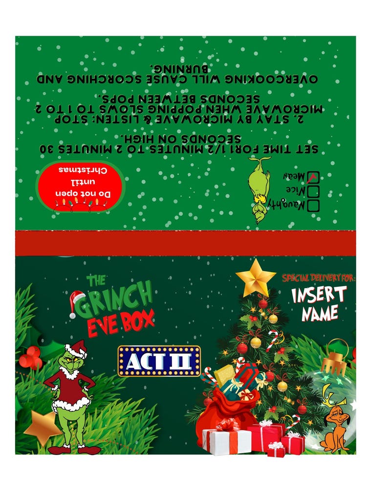 Grinchmas Eve Snack Box Template, Personalized Christmas Eve Digital ...