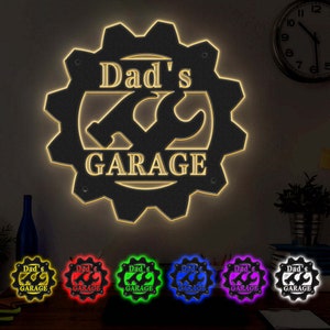 Personalized Metal Dads Garage Sign With Lights Ultimate Dad Cave Decor ...