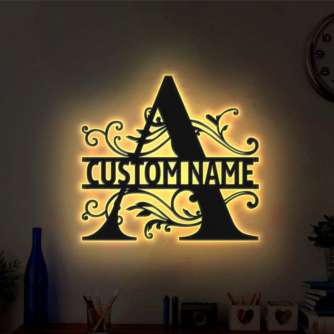 Custom Metal Name Sign With LED Lights: Personalized Monogram Art - Etsy