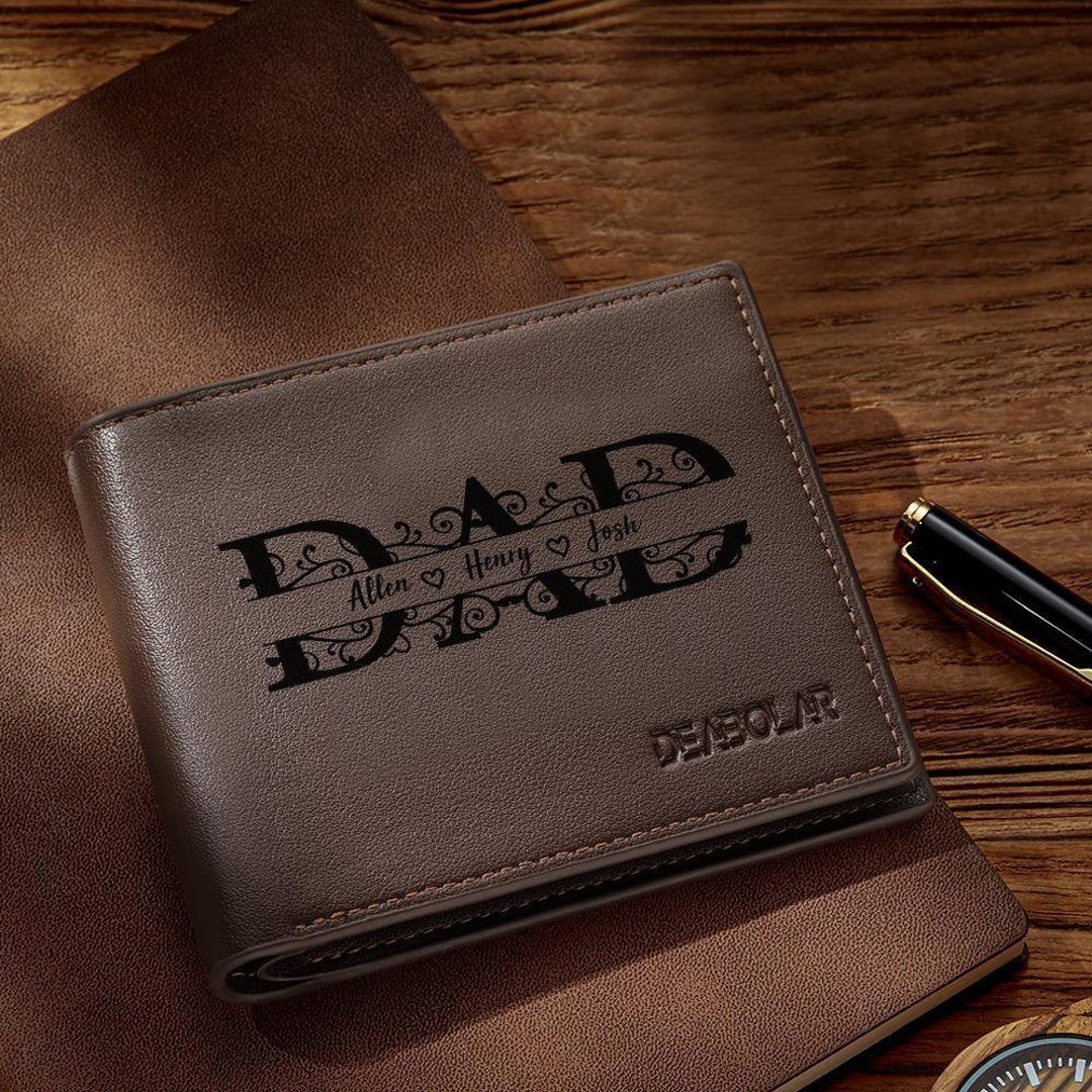 Wallet Gift for Dad From Kids With Names Mens Bifold Wallet for Fathers ...