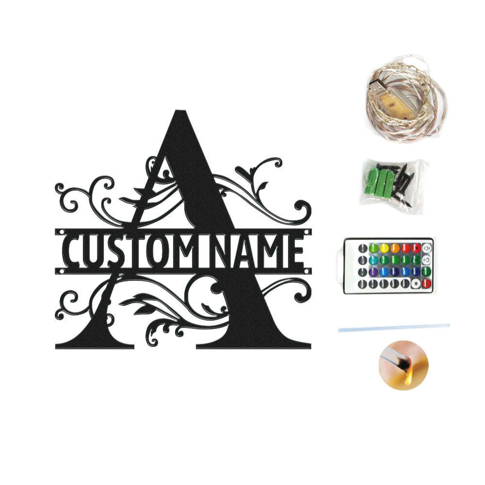 Custom Metal Name Sign With LED Lights: Personalized Monogram Art - Etsy