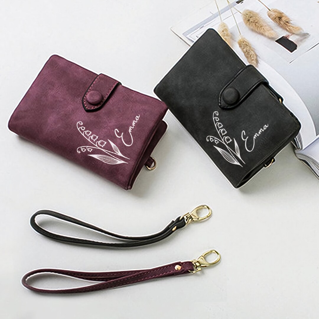 Custom Womens Wallet Personal Name Gift Custom Birth Flower Monogrammed ...