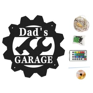 Personalized Metal Dads Garage Sign With Lights Ultimate Dad Cave Decor ...